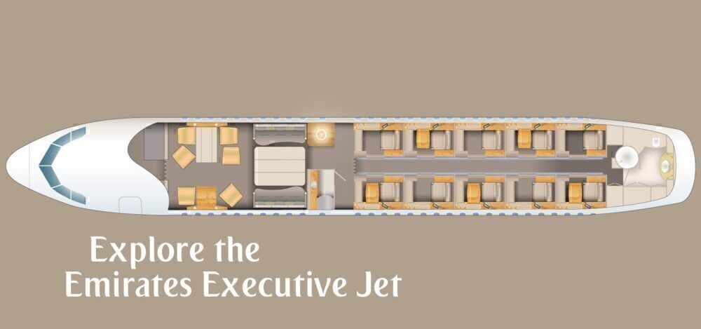 Dentro del jet privado Airbus A319 de ultralujo de Emirates