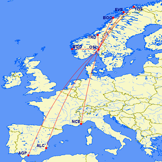 Initial Route Network: Where Will Norwegian Startup Flyr Fly?