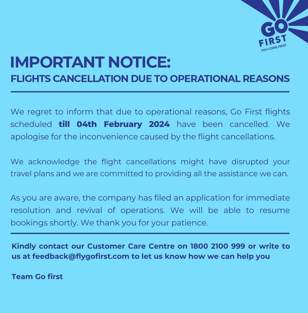 Yikes: Go First Flights Now Not Set To Resume Until February 2024