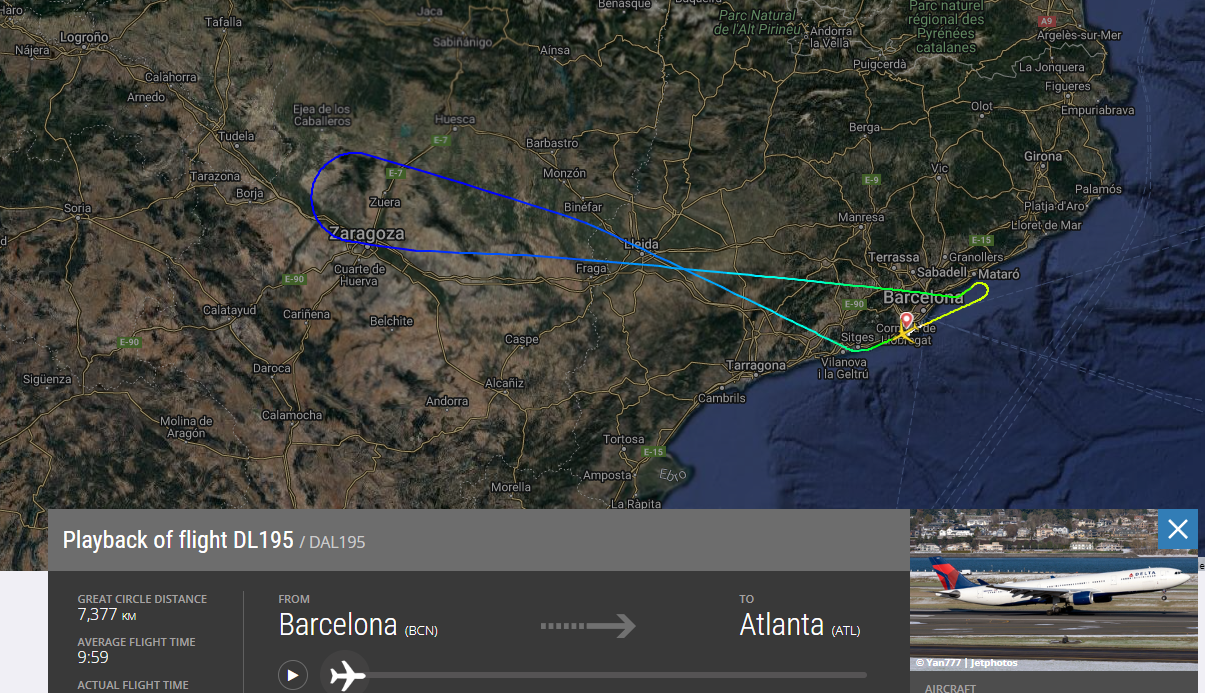 Delta Air Lines Airbus A330 Returns To Barcelona Following Engine Failure