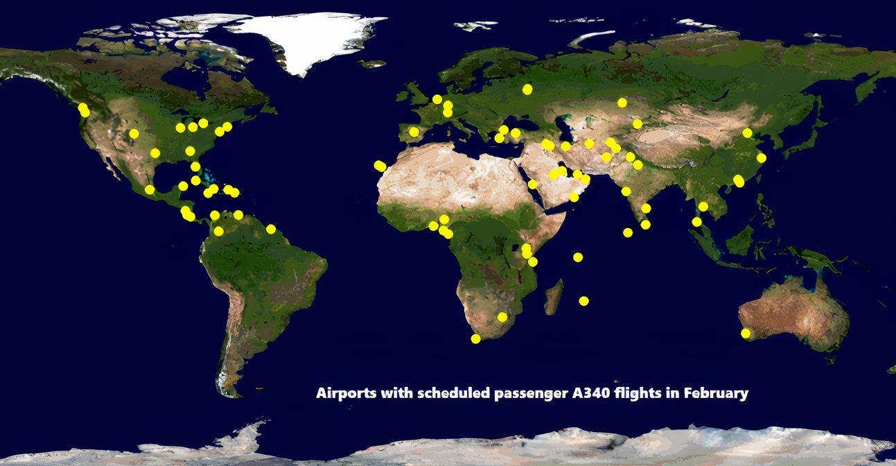 Old Quadjet: The Airbus A340’s Top 10 Routes In February