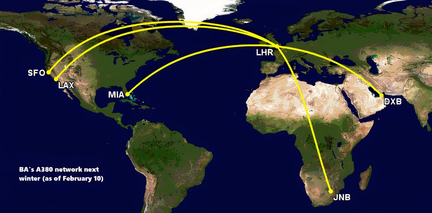 British Airways Confirms Changes To 3 Airbus A380 Destinations Next Winter