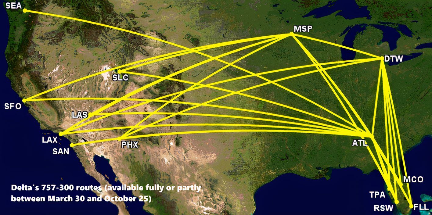 Where Delta Air Lines Will Fly Its 16 Boeing 757-300s This Summer